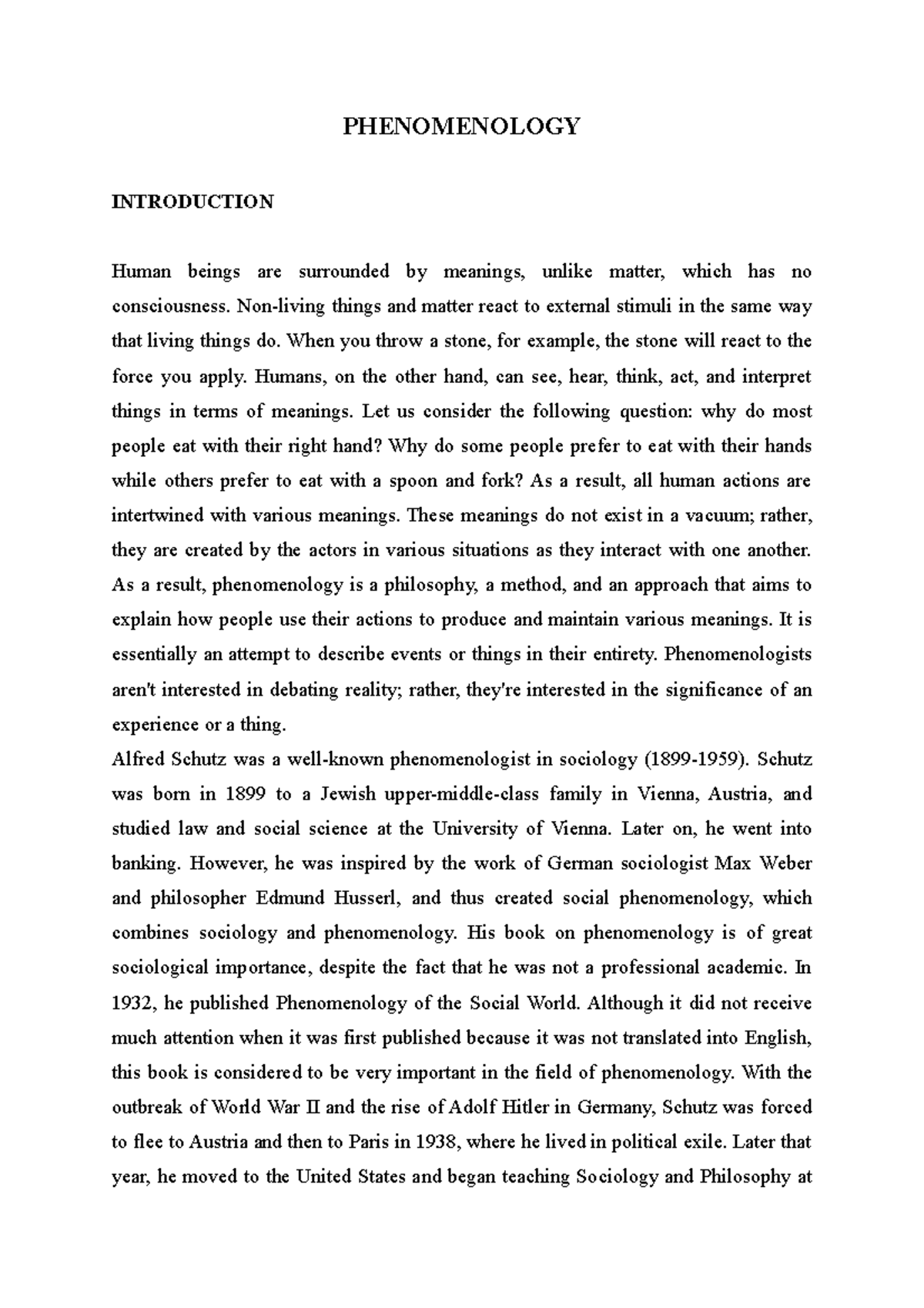 Phenomenology - Lecture notes 6 - PHENOMENOLOGY INTRODUCTION Human ...