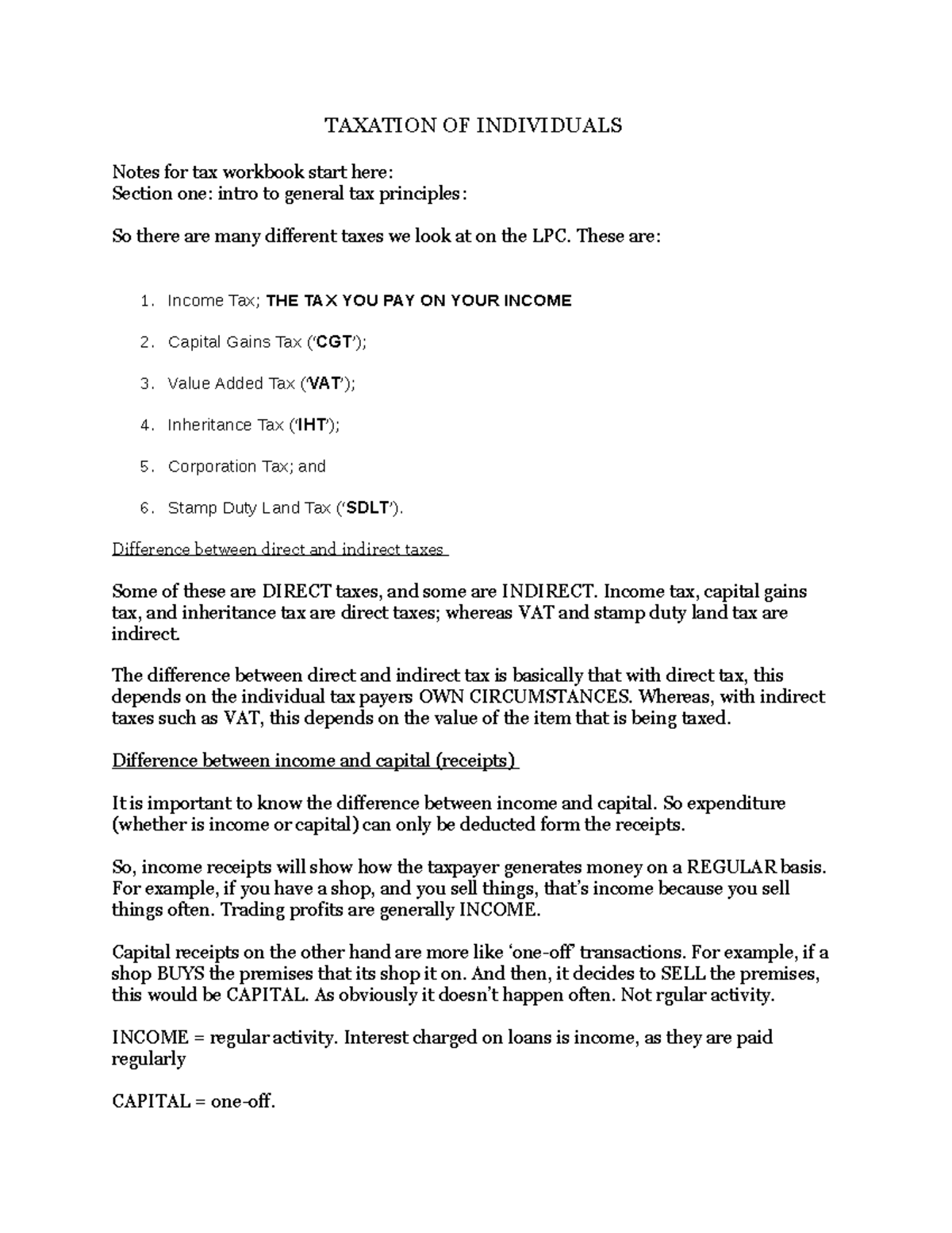 Taxation OF Individuals - TAXATION OF INDIVIDUALS Notes for tax ...