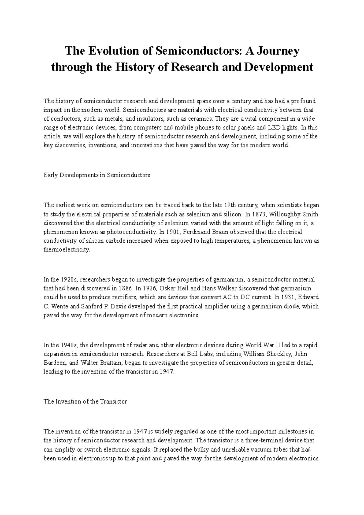 The Evolution of Semiconductors - Semiconductors are materials with ...