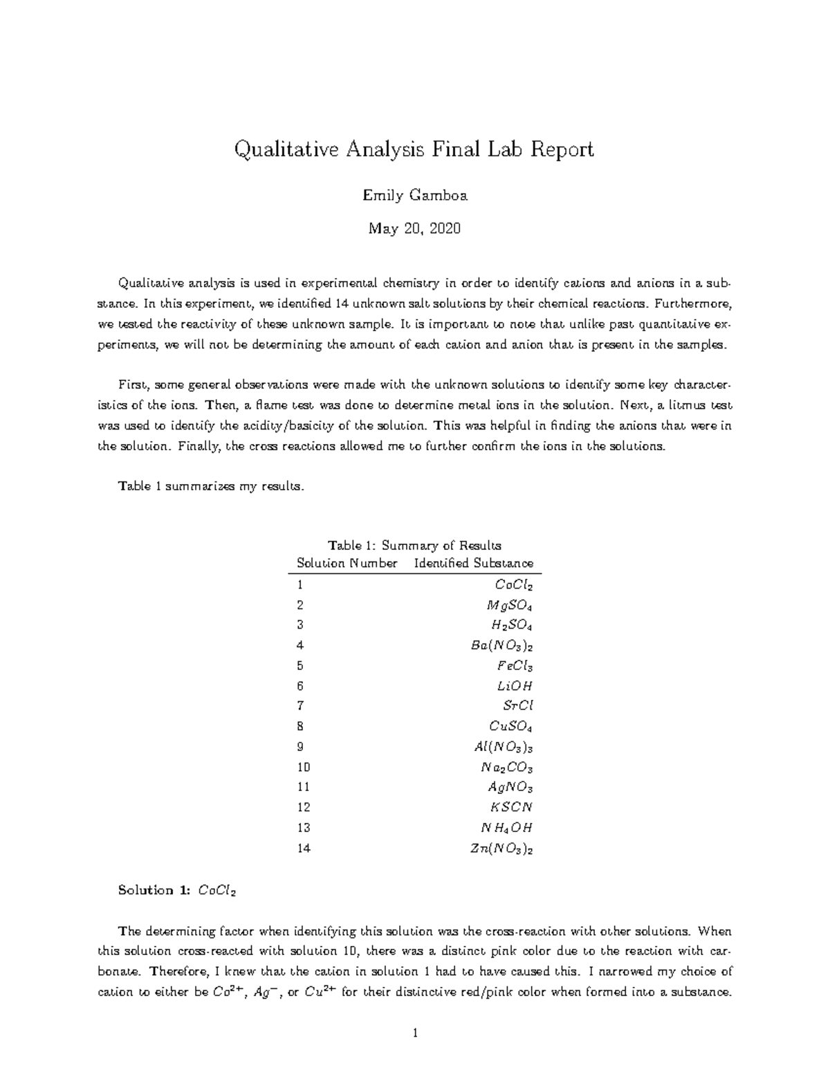 Qualitative Analysis Final Lab Report - In this experiment, we ...