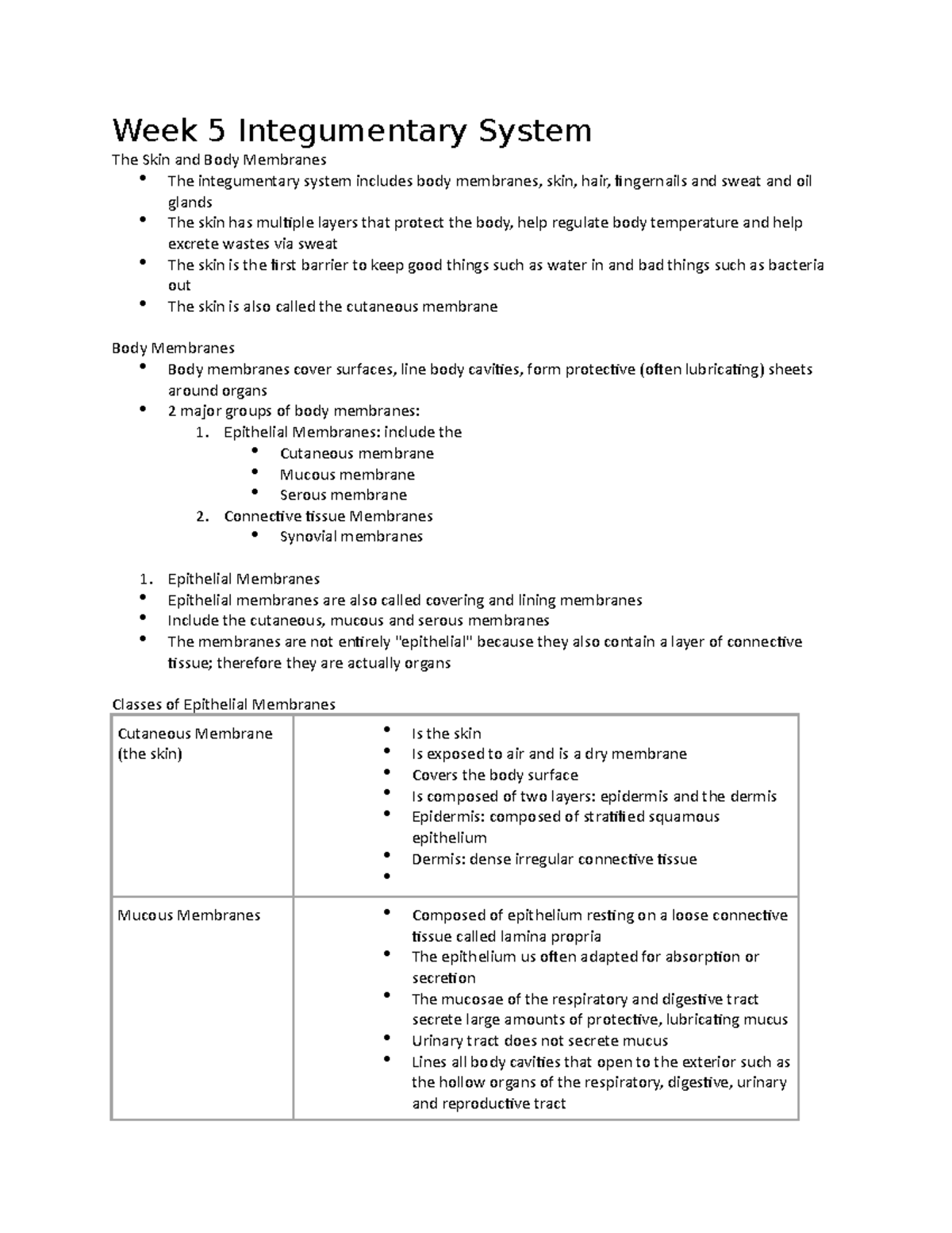 Week 5 Integumentary System - Week 5 Integumentary System The Skin and ...