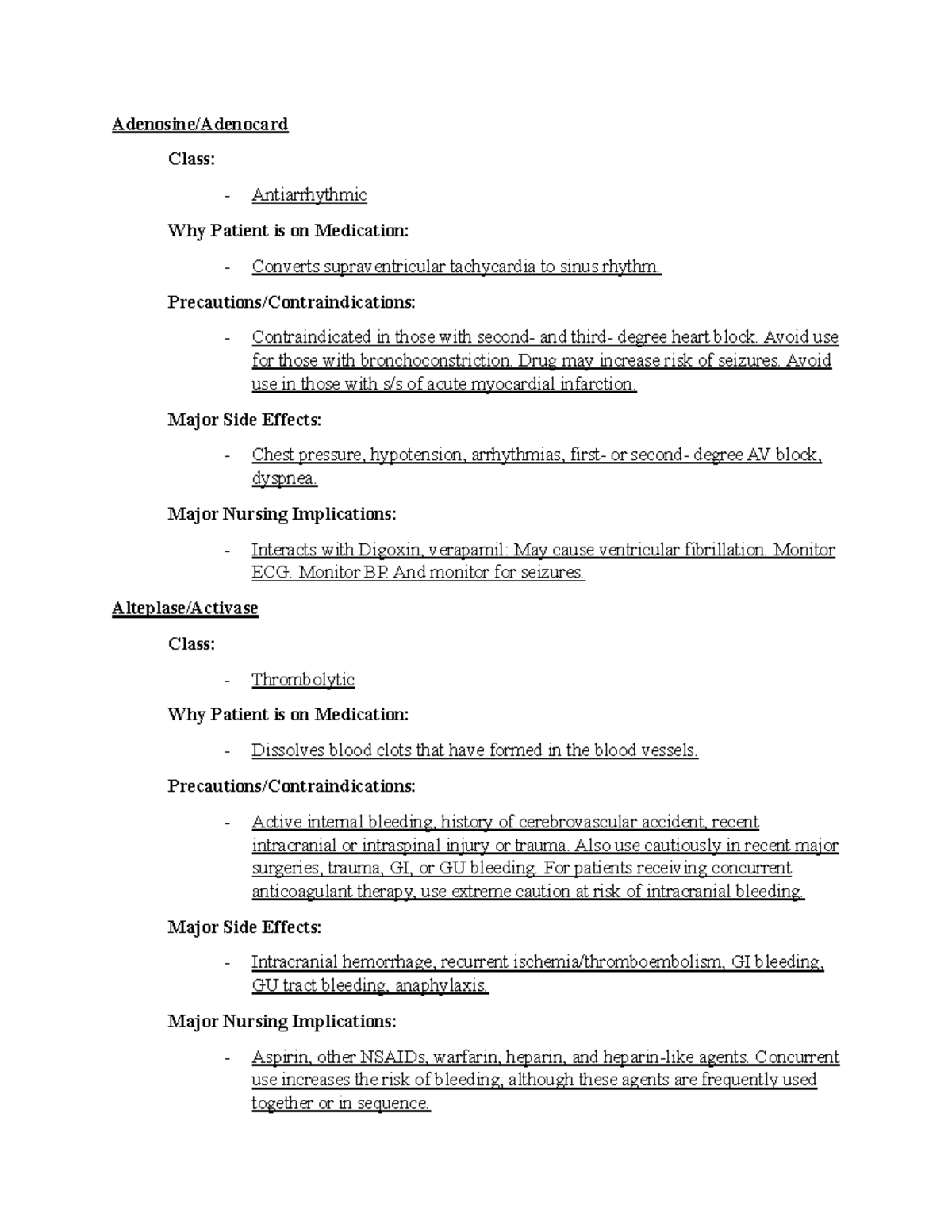 Complex Care Drug Card - Drug Card - Adenosine/Adenocard Class ...