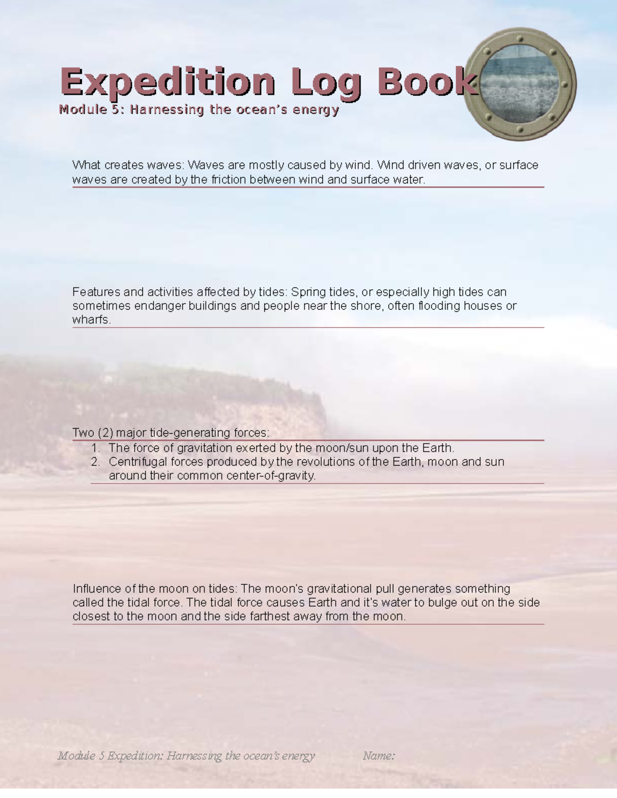 Log Book 5 - This is for assignment 5, logbook 5 - Expedition Log ...