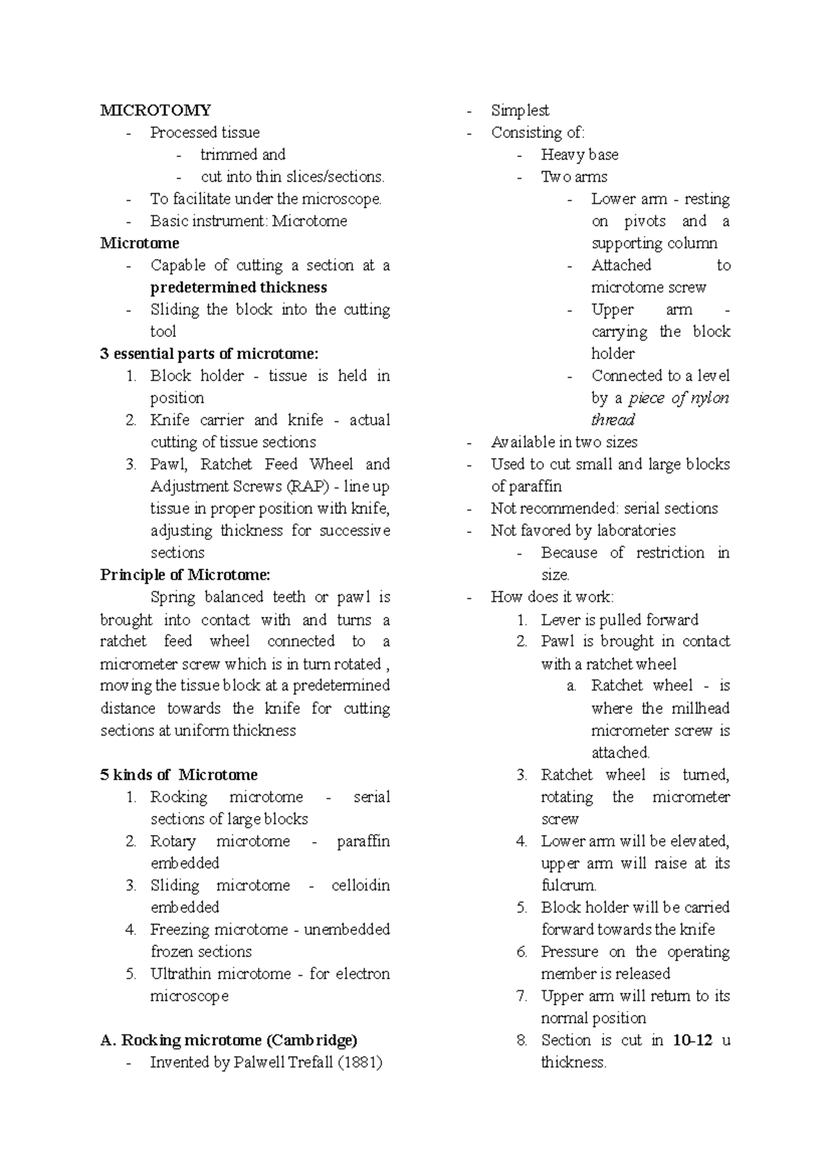 Microtomy 1 Lecture Notes 7 Microtomy Processed Tissue Trimmed And