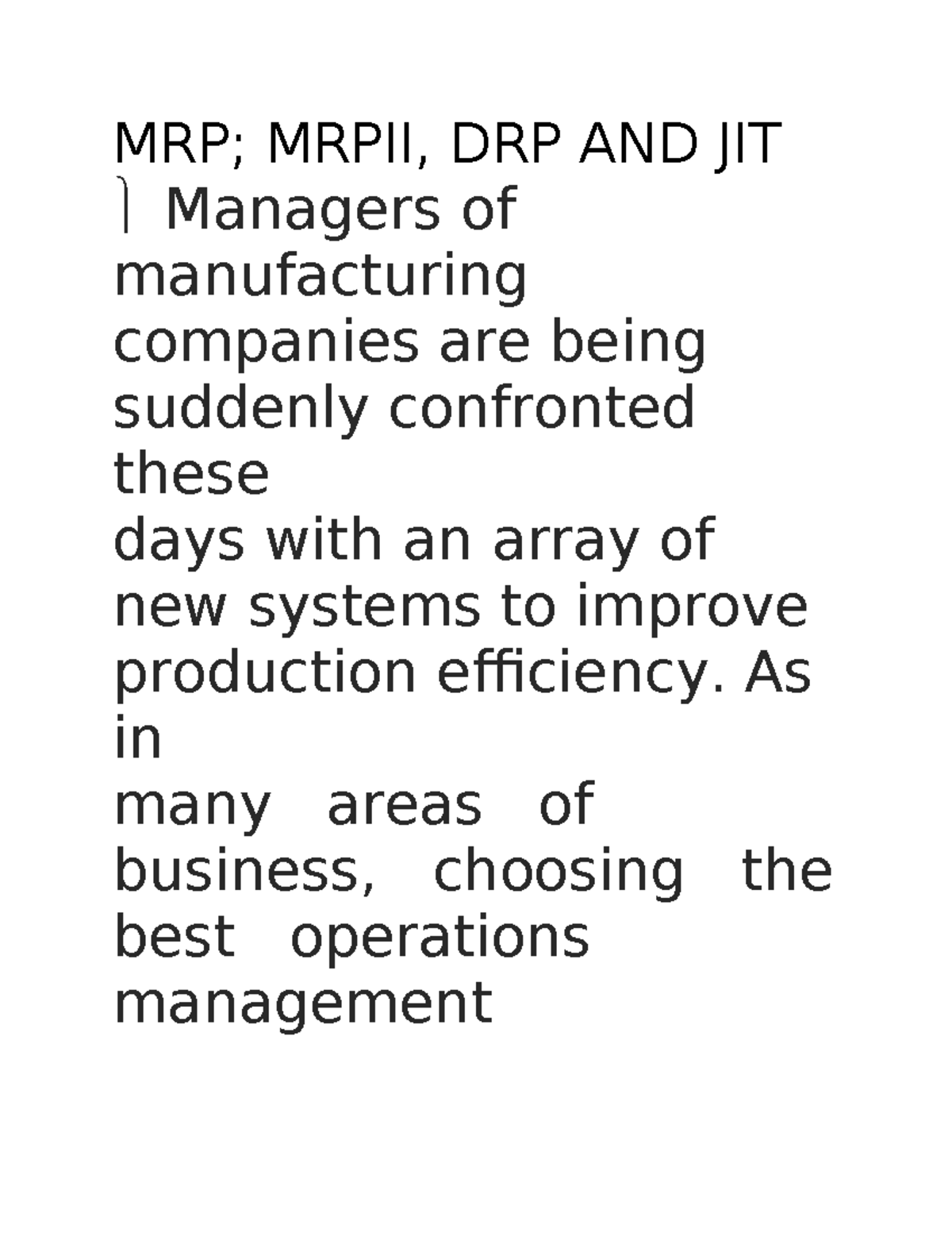 DRP - For BBA students - MRP; MRPII, DRP AND JIT Managers of ...