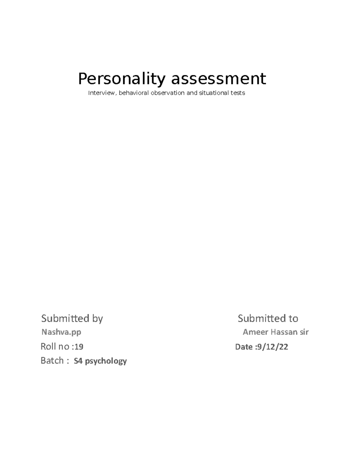 Personality assessment: other measures - Personality assessment ...