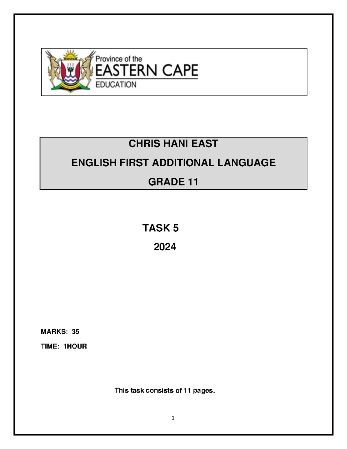 2024 - TASK 5 - Grade 11 - Helps answer past question papers - CHRIS ...