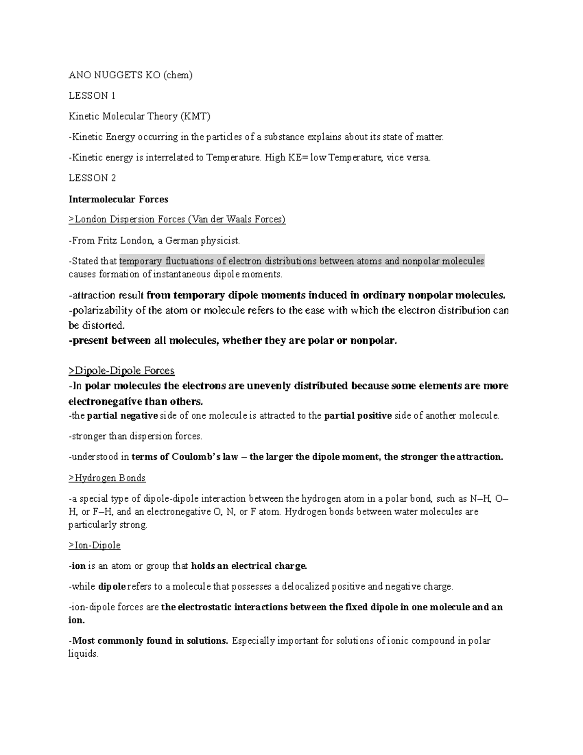 ANO Nuggets KO - Summarization - ANO NUGGETS KO (chem) LESSON 1 Kinetic ...