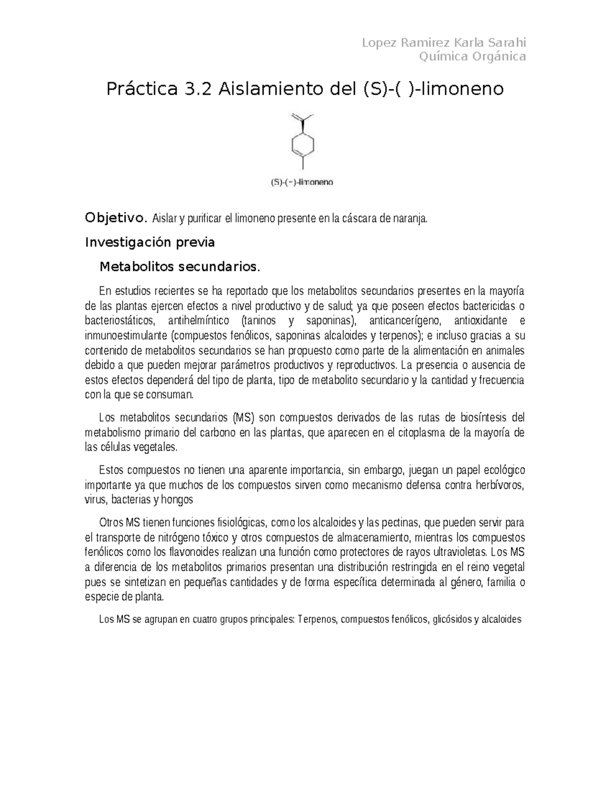 Bitacora Limeneno - Resumen Química - Química Orgánica Práctica 3 ...