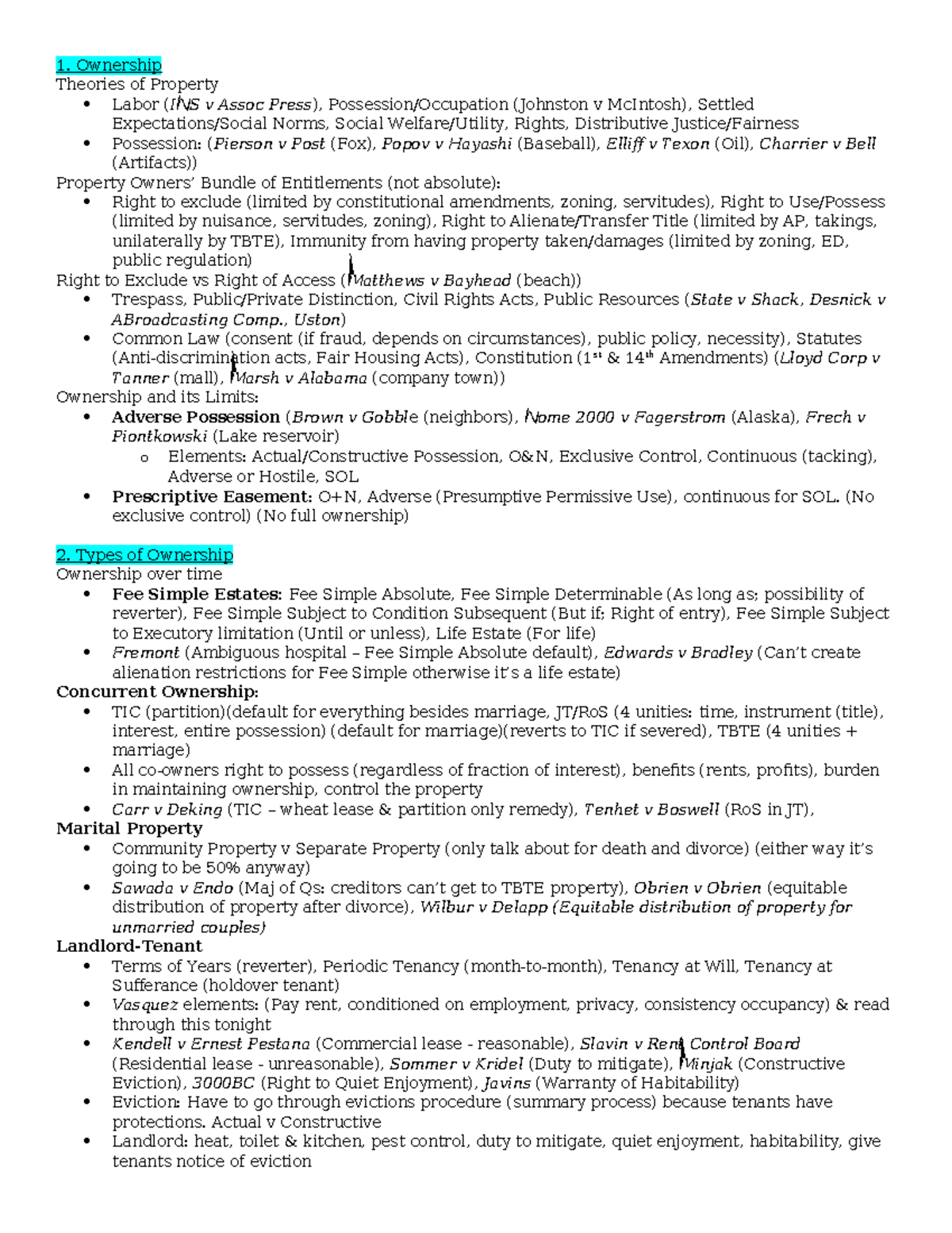 Property Attack Outline - Ownership Theories of Property Labor (INS v Assoc Press), - Studocu