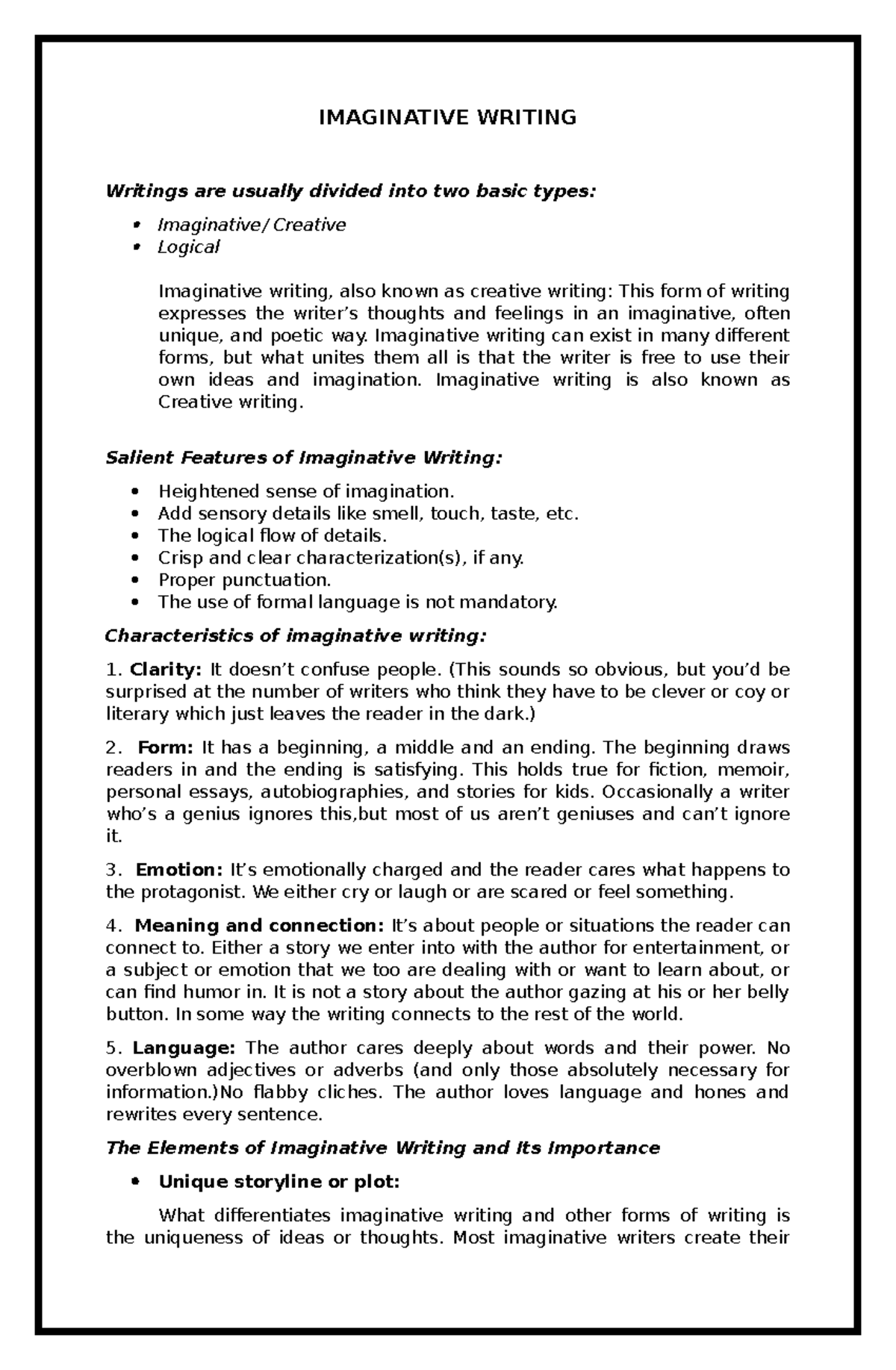 Lesson 3 Imaginative Writing - IMAGINATIVE WRITING Writings are usually ...