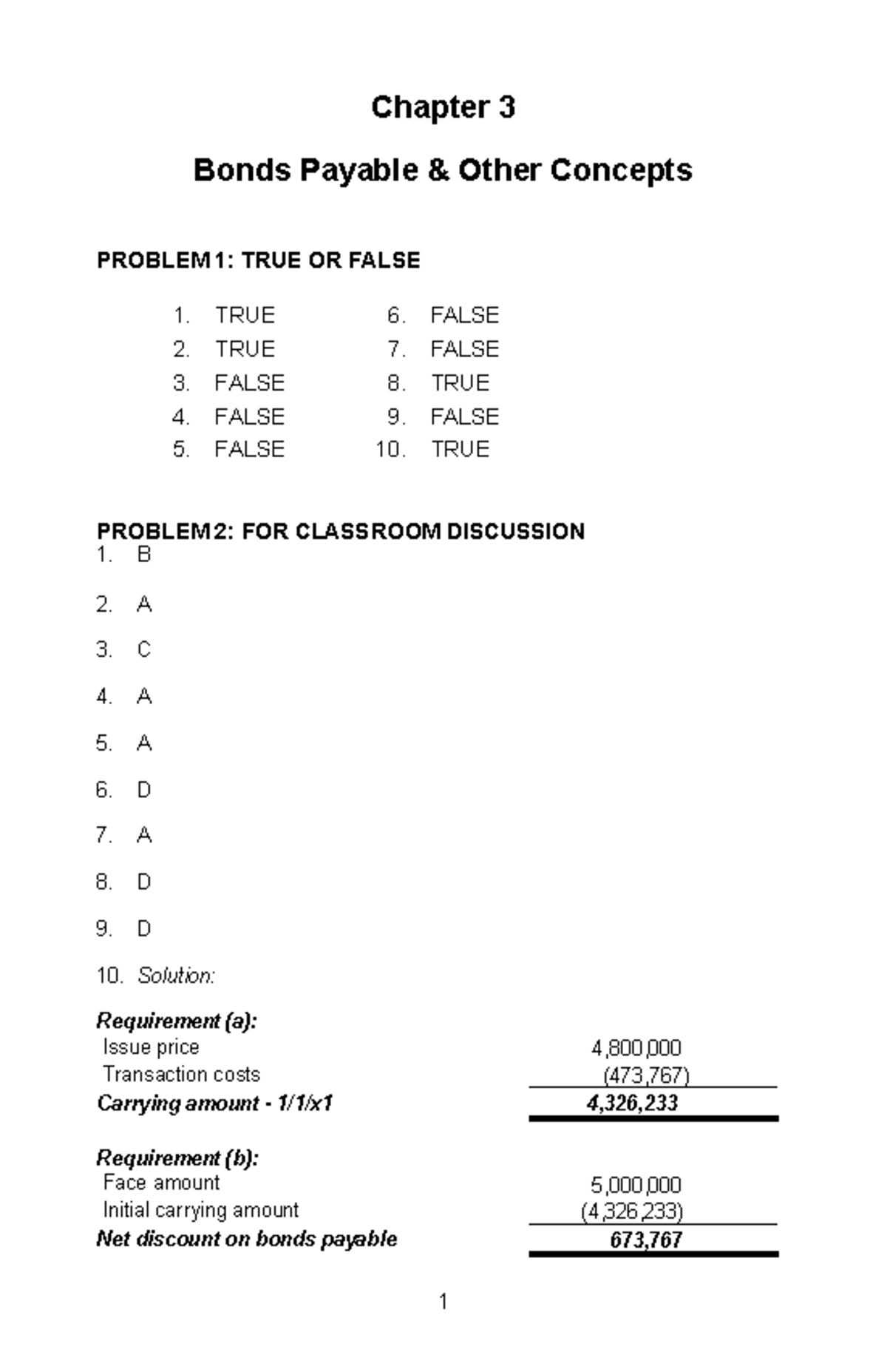 Pdfcoffee - ...... - Chapter 3 Bonds Payable & Other Concepts PROBLEM 1: TRUE OR FALSE 1. TRUE ...