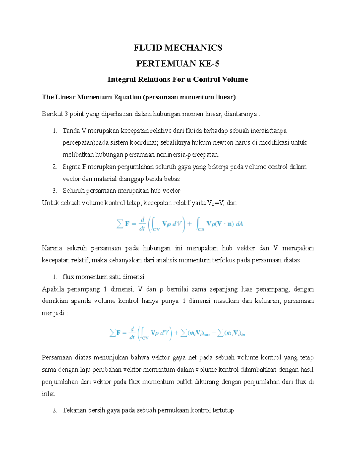 Mekanika Fluida Teknik Mesin 13 - FLUID MECHANICS PERTEMUAN KE ...