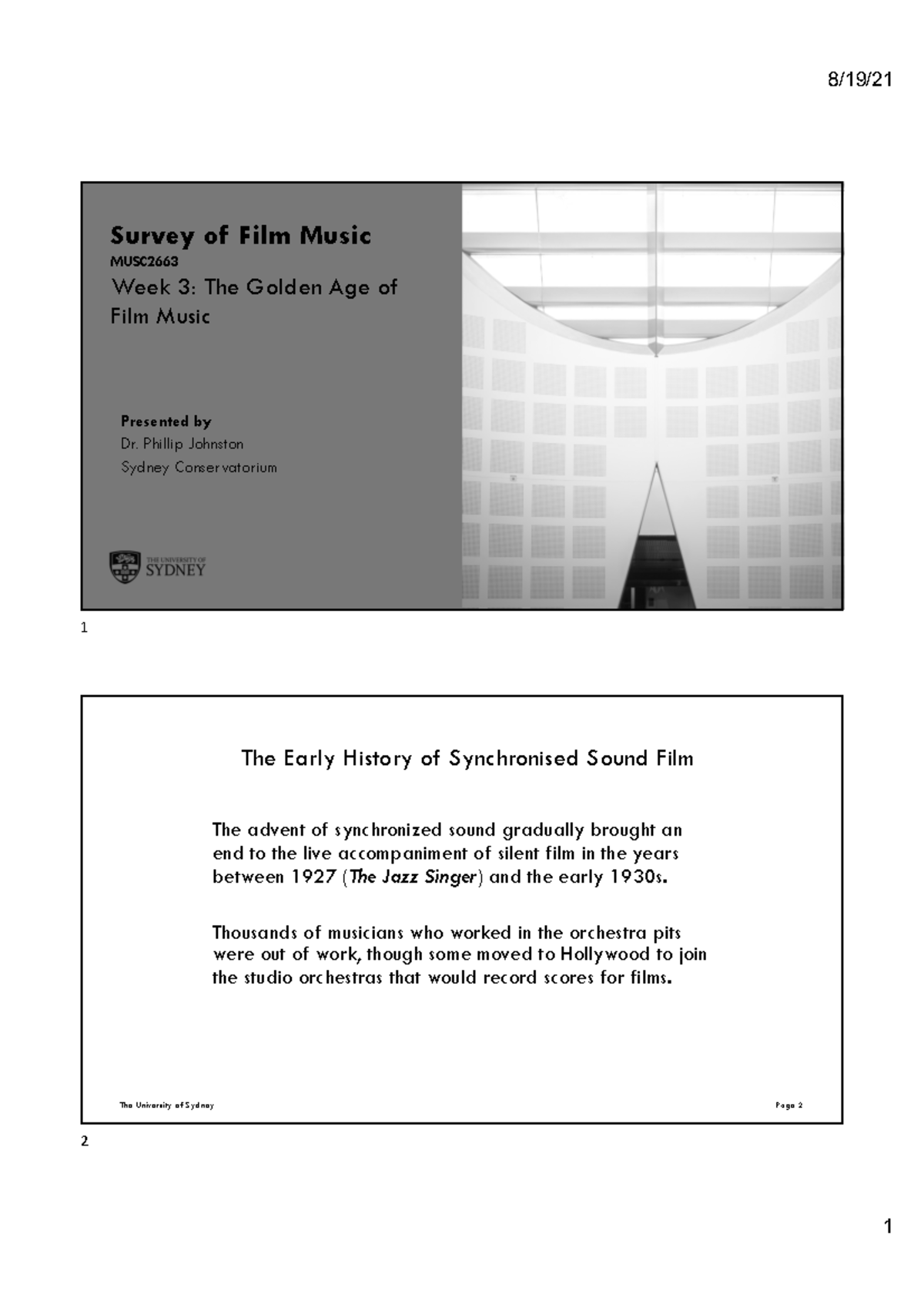 MUSC2663 Lecture slides 3 - The University of Sydney Page 1 Survey of ...