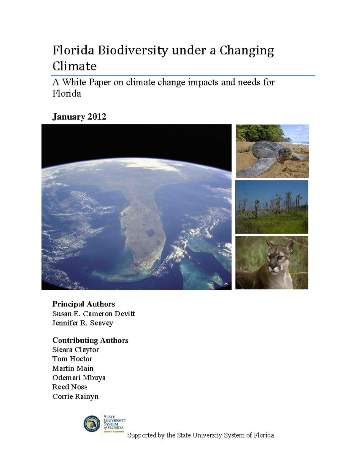 Climate Change Effects on Florida Biodiversity PDF - Supported by the ...