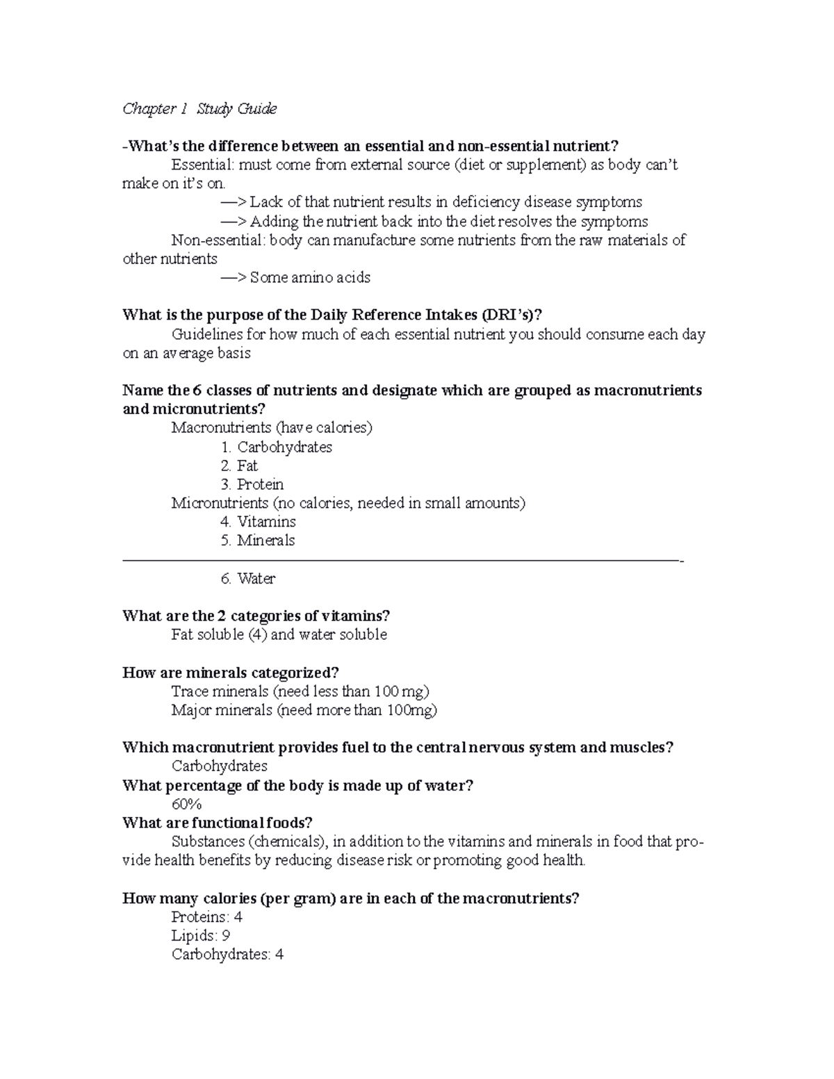 Lecture 1 Study Guide Nutrition - Chapter 1 Study Guide -What’s the ...