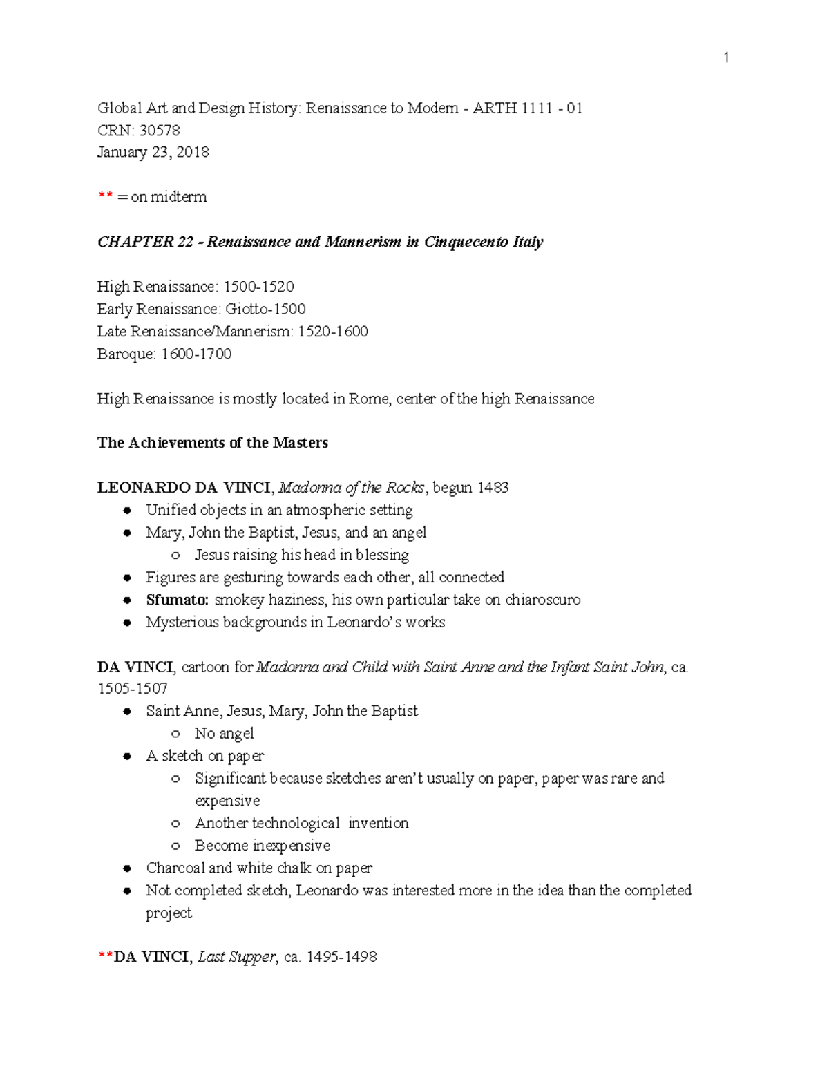 CHP 22 - Renaissance and Mannerism in Cinquecento Italy - 1505- Saint ...