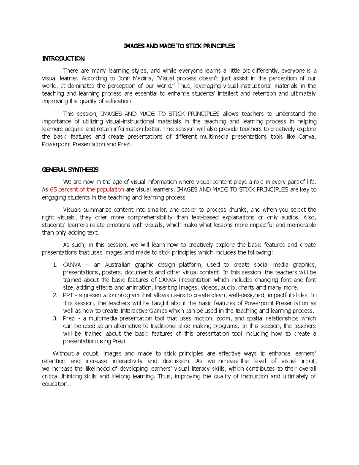 Images AND MADE TO Stick Principles - IMAGES AND MADE TO STICK ...