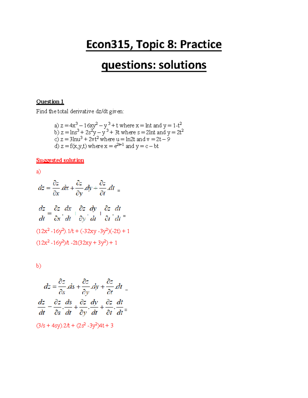Topic 8 practice questions - solutions - Econ315, Topic 8: Practice questions: solutions ...