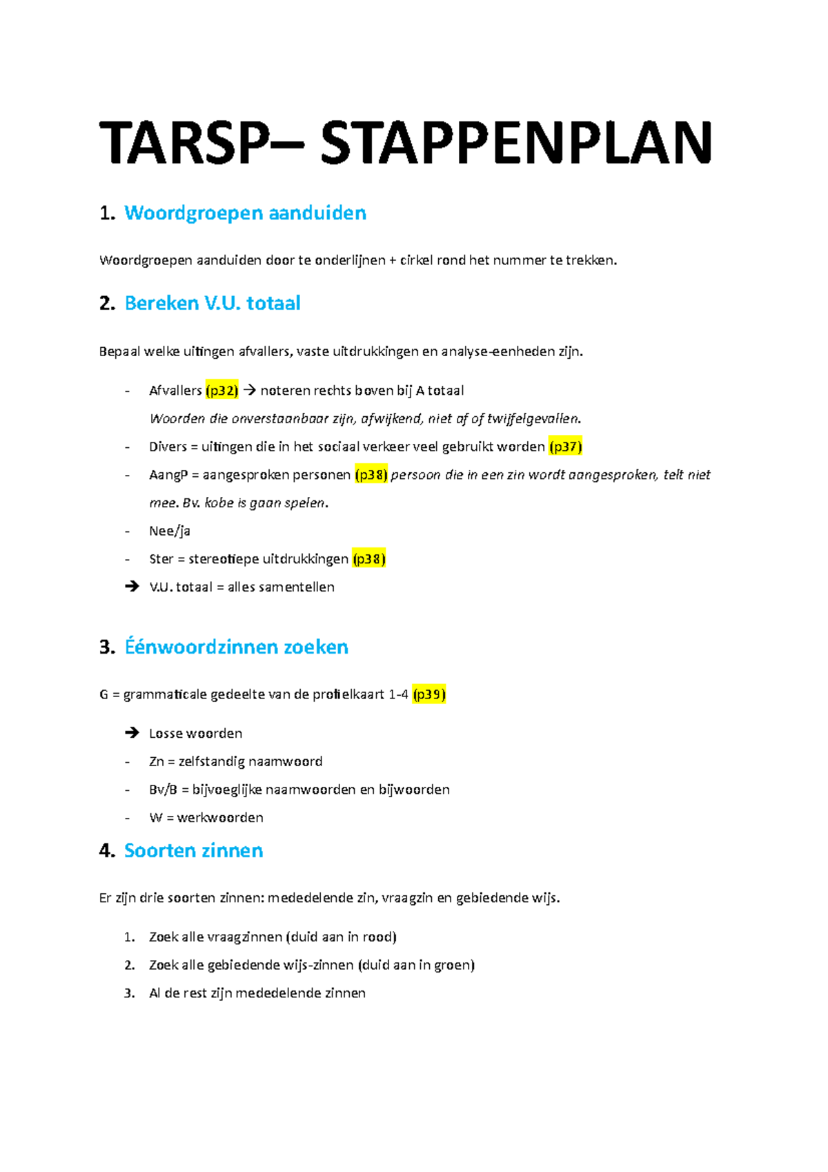 Stappenplan Tarsp - notities pra - TARSP– STAPPENPLAN 1. Woordgroepen ...
