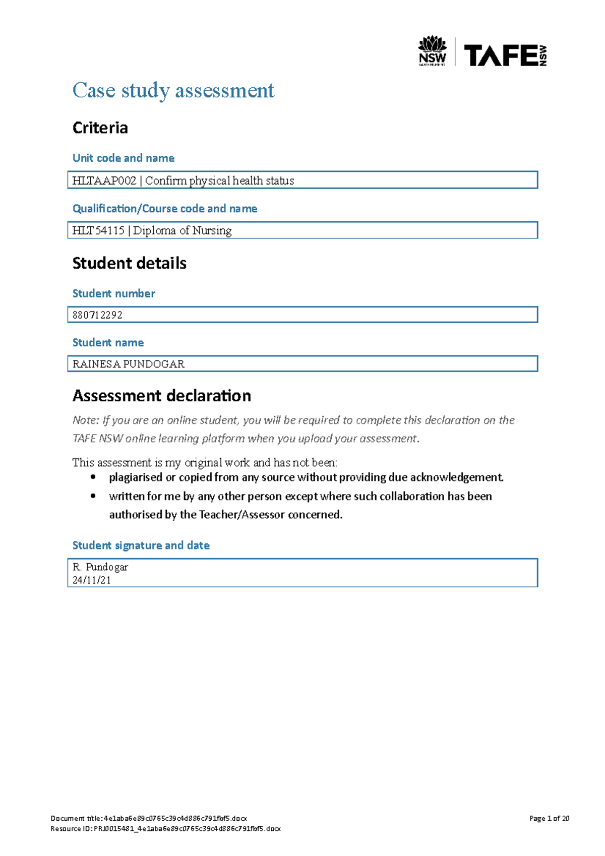 Hltaap 002 Assessment important - Case study assessment Criteria Unit ...