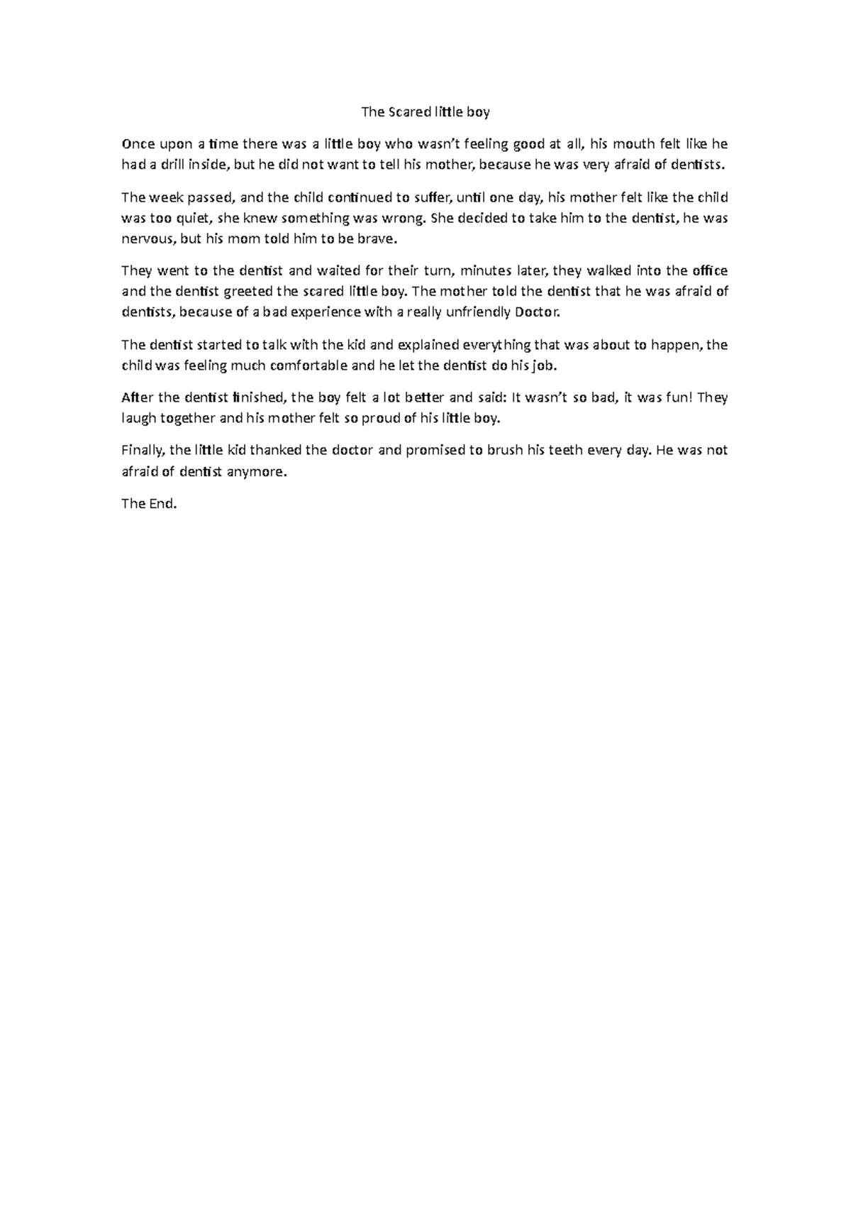 The Scared little boy - The Scared little boy Once upon a time there ...