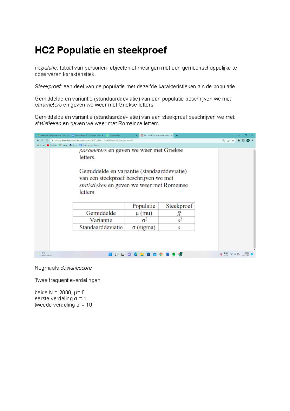 HC2 Populatie en steekproef - HC2 Populatie en steekproef Populatie ...