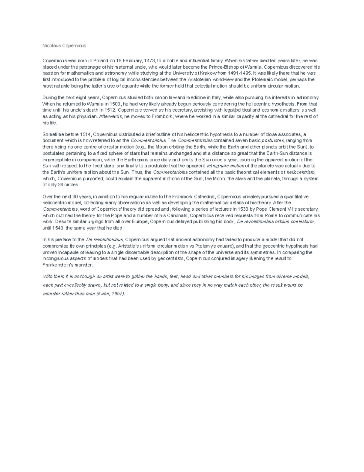 Keplar atronomy Notes Day4 - Nicolaus Copernicus Copernicus was born in ...