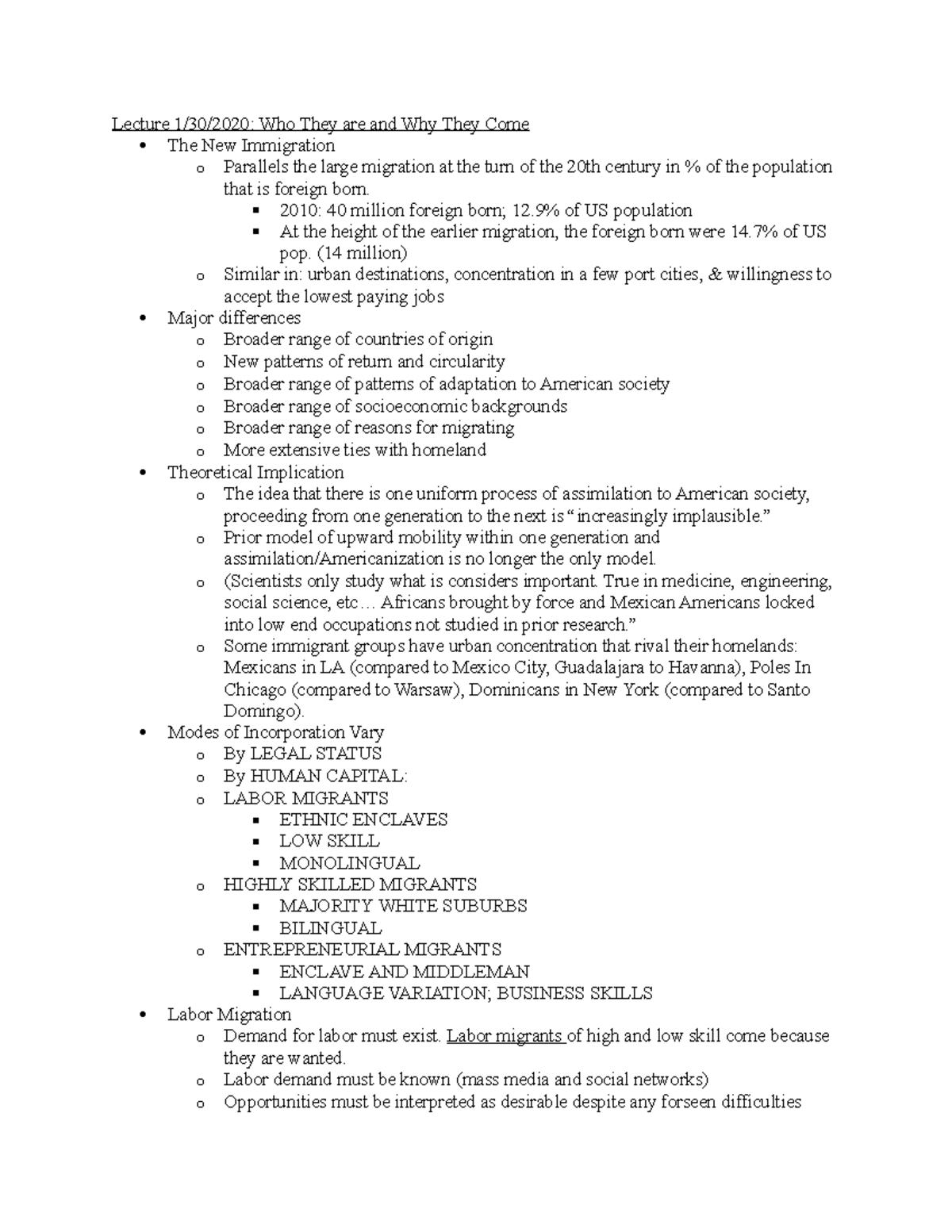Lecture 1:30:2020-Immigration - Lecture 1/30/2020: Who They are and Why ...