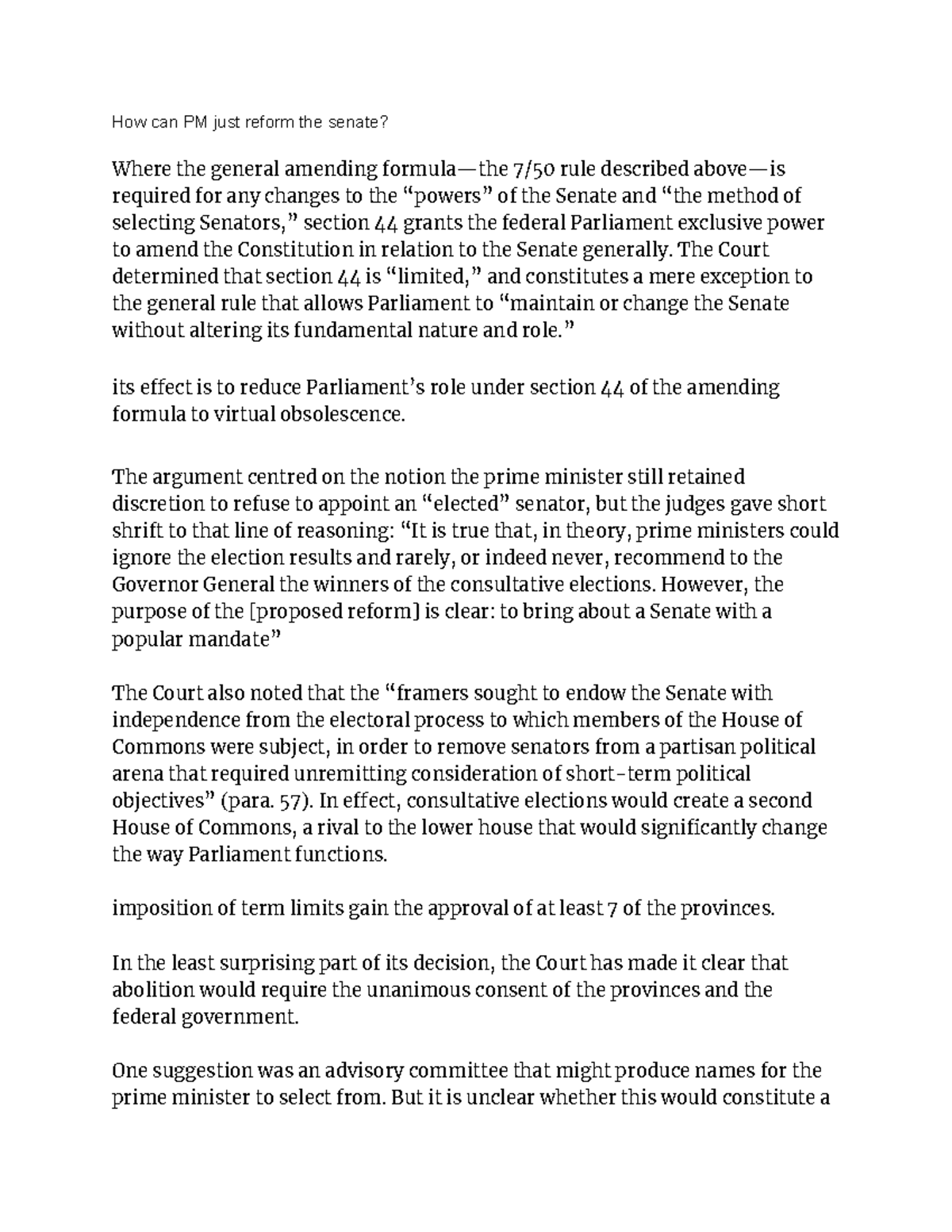 Foundations Exam - Senate 1 - How can PM just reform the senate? Where ...