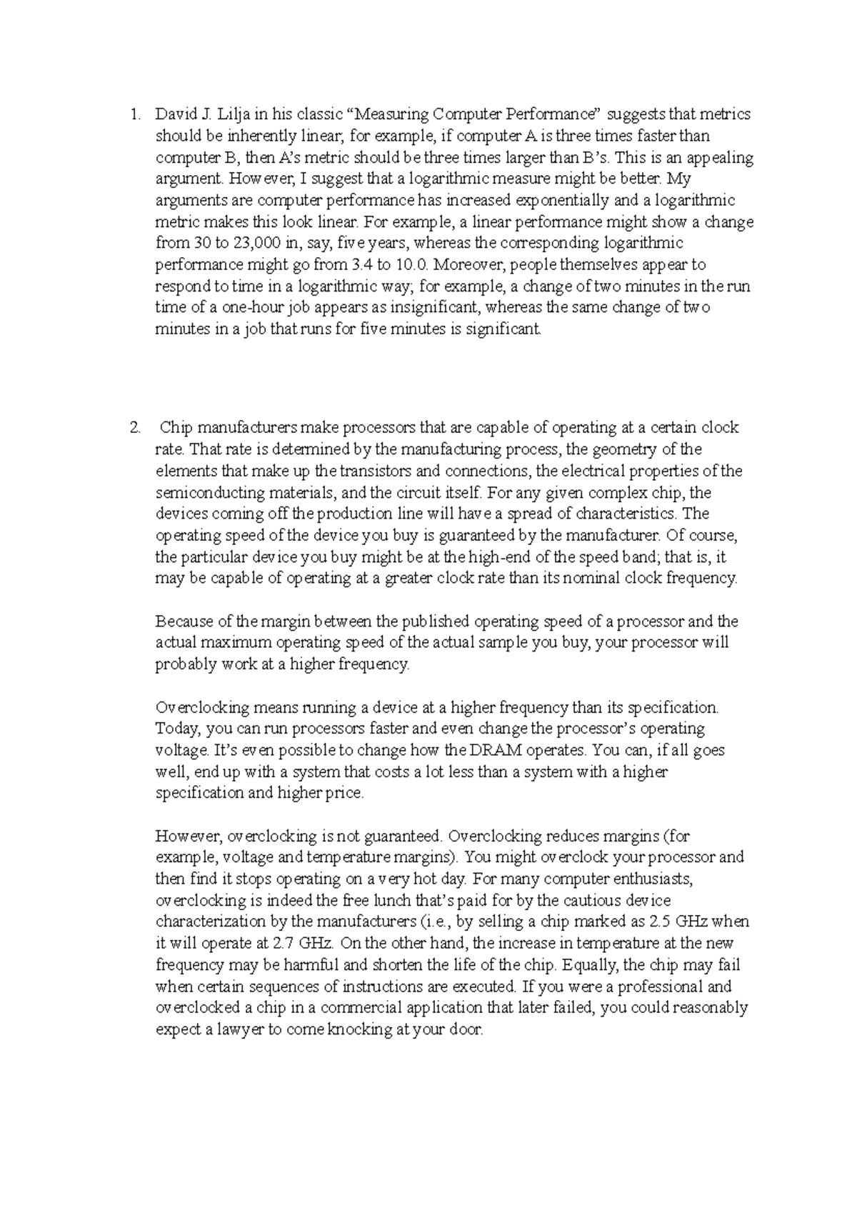 Assignment-5 - COMP 620 QUIZZES AND ASSIGNMENT ANSWERS - David J. Lilja in his classic ...