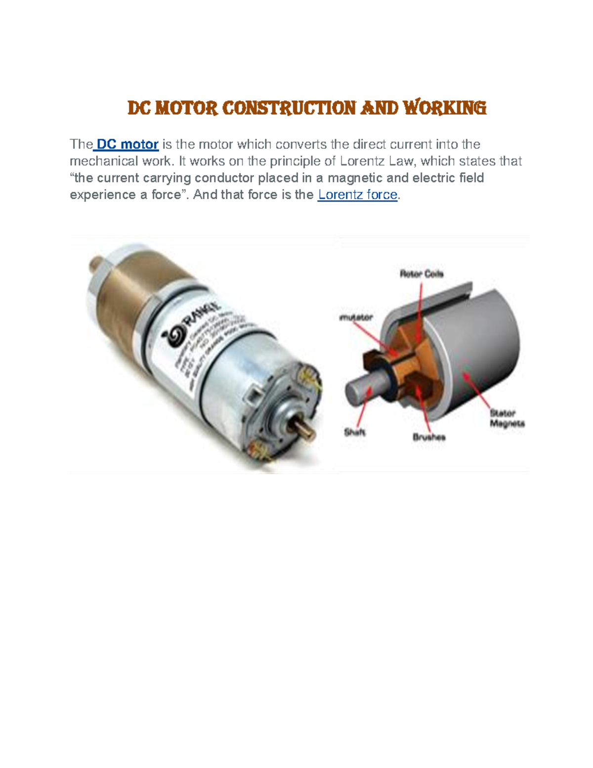 DC motor (Construction and Working) - DC MOTOR CONSTRUCTION AND WORKING ...