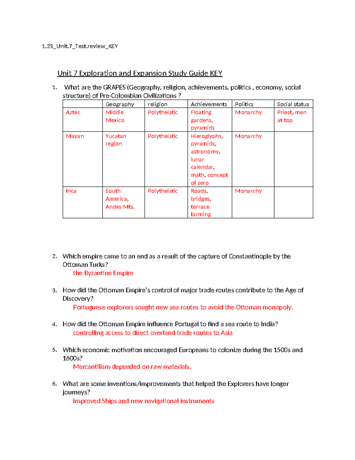 1.23 Unit.7 Test.review KEY - 1.23_Unit.7_Test_KEY Unit 7 Exploration ...