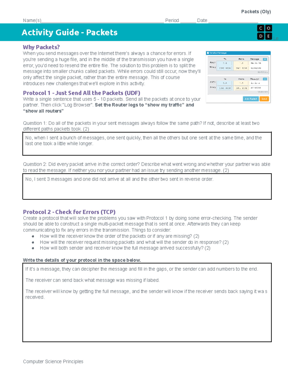 2.5 Activity Guide - Packets (Oly) - Packets (Oly) - Studocu