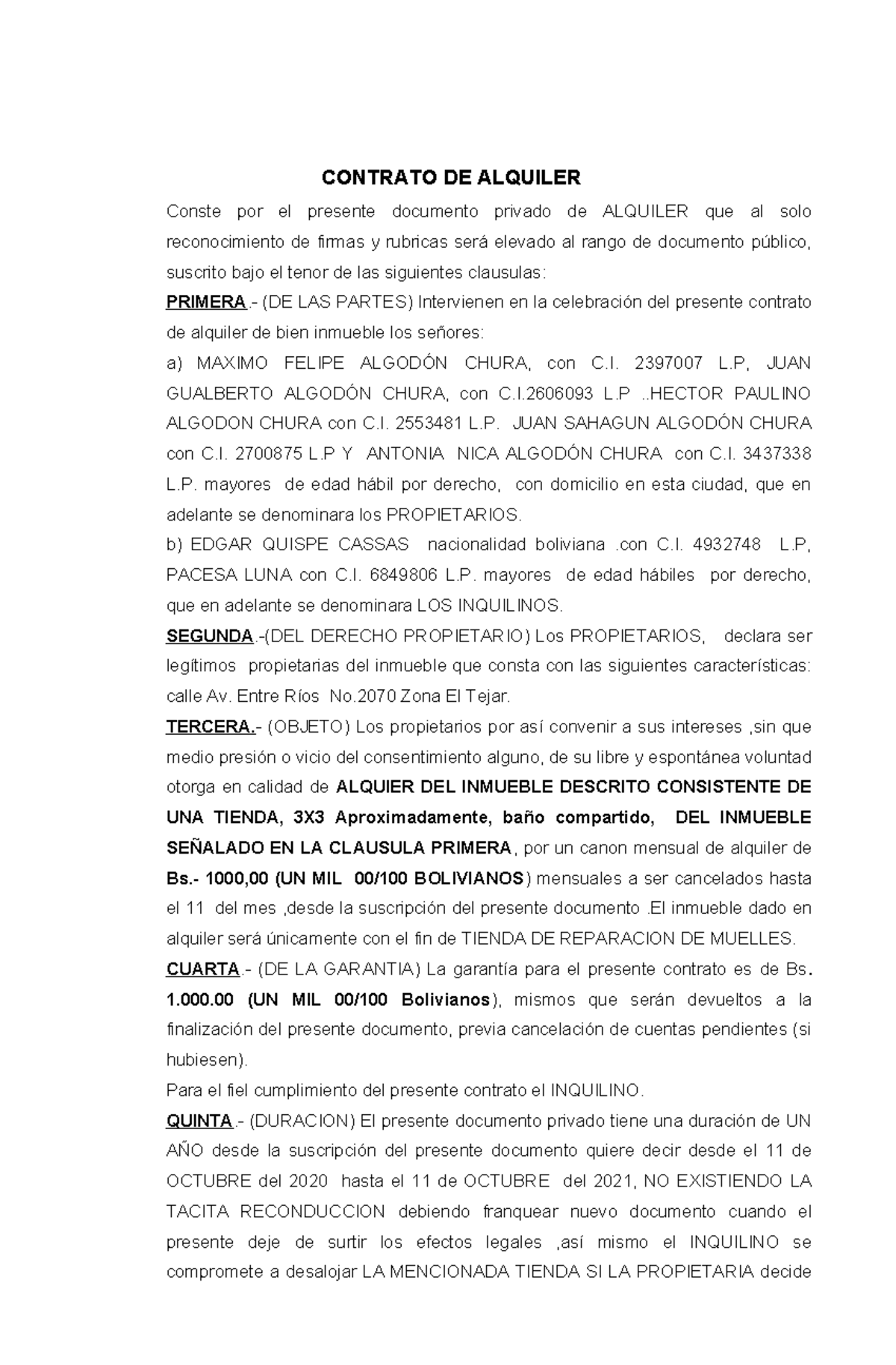Alguiler algodon - contrato de alquiler (plantilla) - CONTRATO DE ...