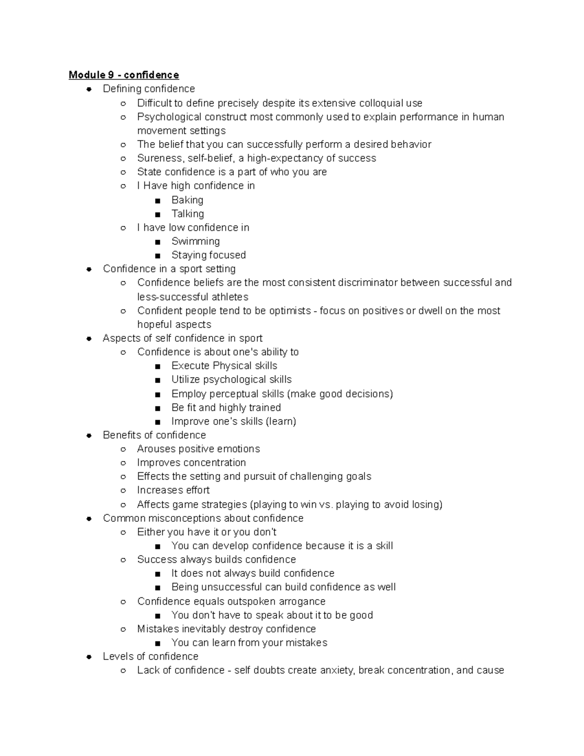 Exercise and Sport Psychology Module 9 - Module 9 - confidence Defining ...