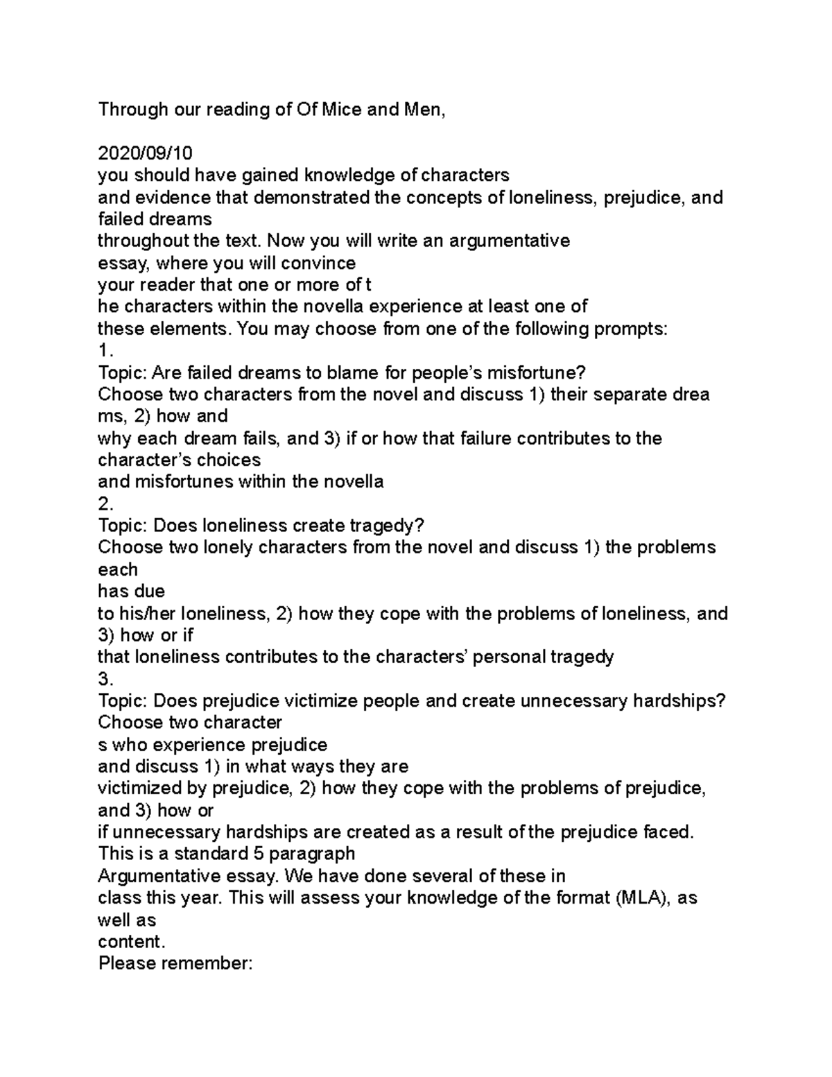 7-10 Through our reading of Of Mice and Men - Through our reading of Of ...