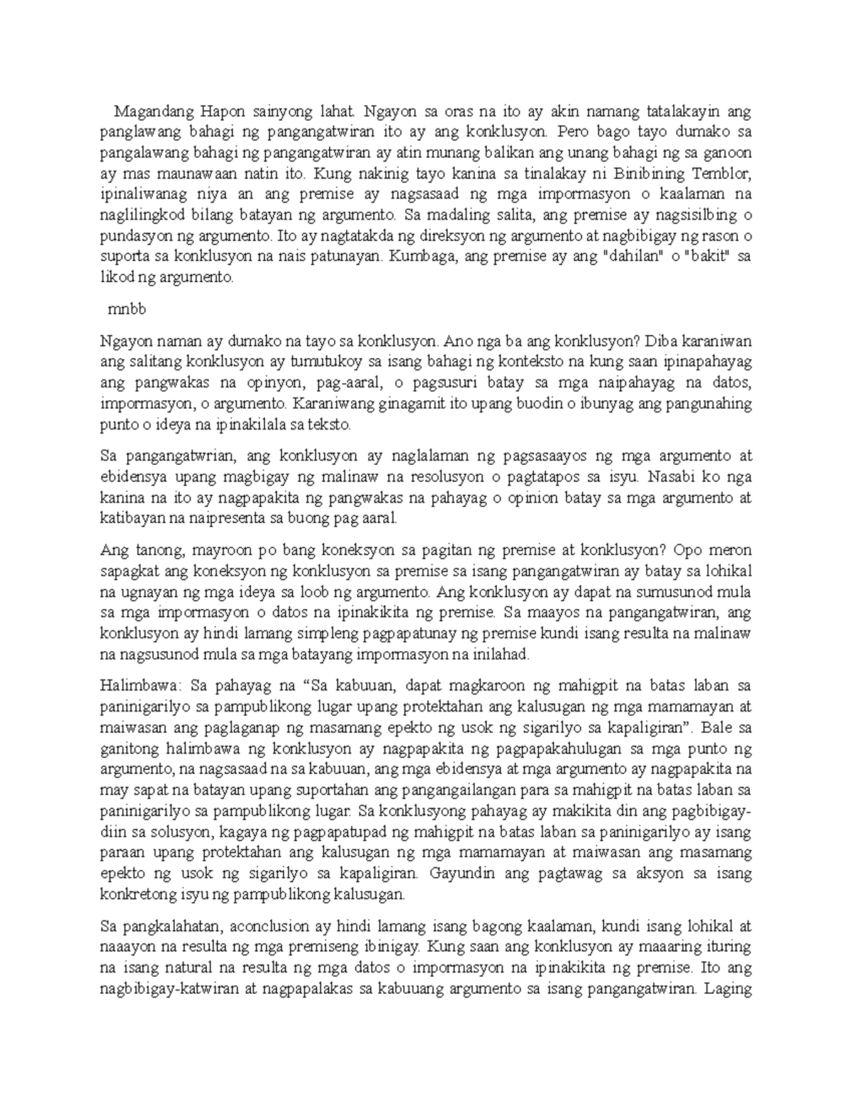 Konklusyon-Pangangatwiran (script) - Magandang Hapon sainyong lahat ...