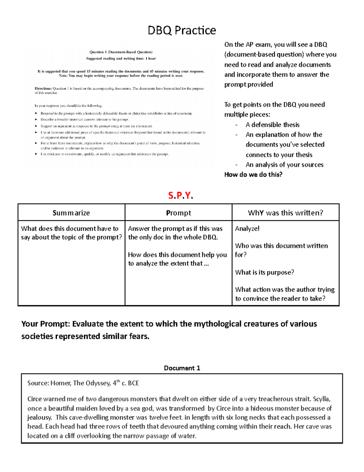 Marluis Santana - Mythical Creature DBQ - DBQ Practice On the AP exam ...