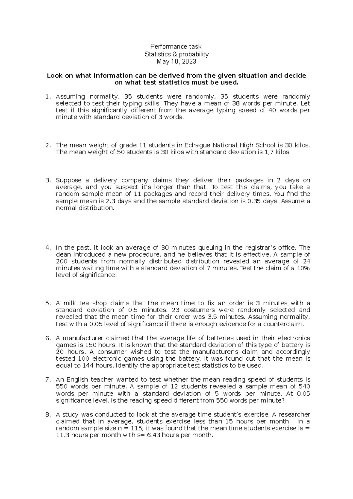 Local media 1550315843295146062 - Performance task Statistics & probability May 10, 2023 Look on ...