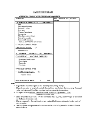 Machine HOUR RATE - MACHINE HOUR RATE FORMAT OF COMPUTATION OF MACHINE ...