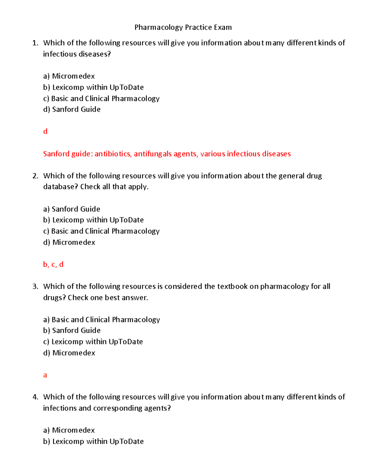 Pharm Exam - Practice Exam Qs for understanding materials regarding ...