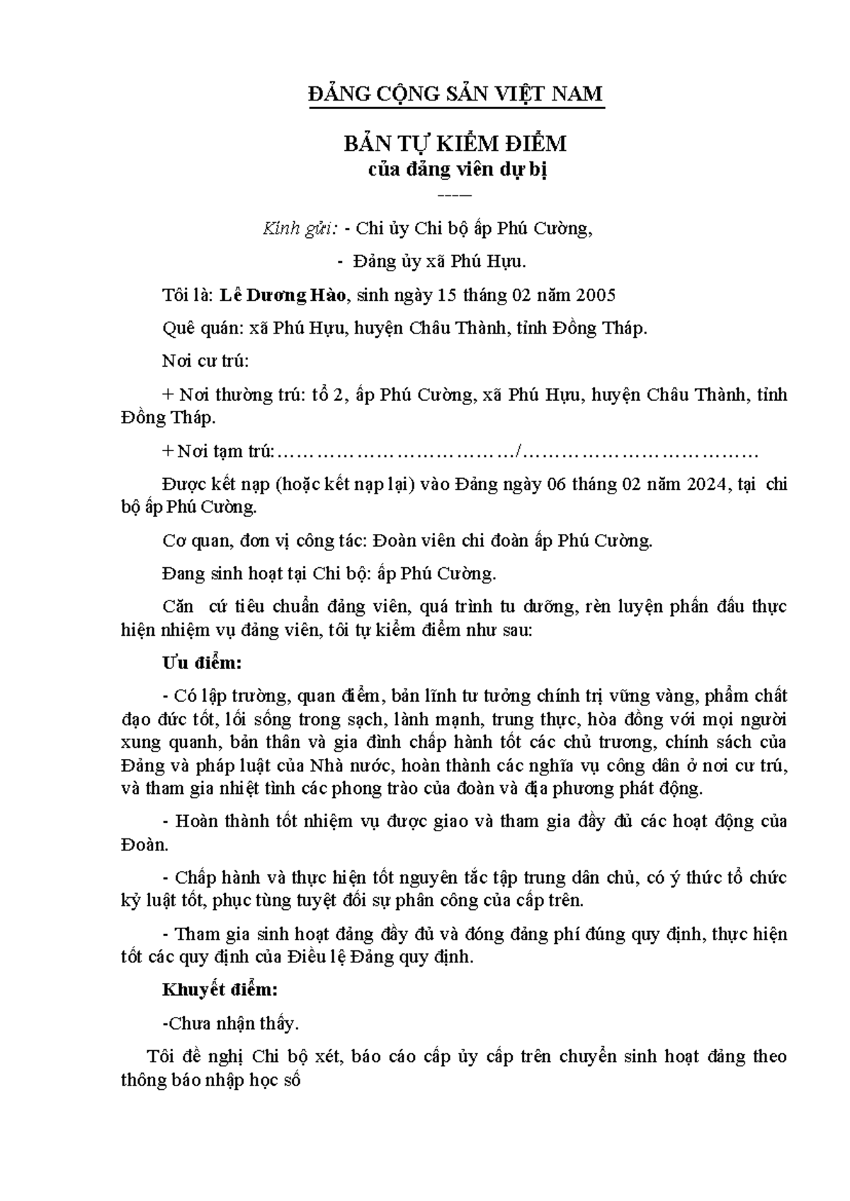 BAN TU KIEM DIEM DANG VIEN DU BI - ĐẢNG CỘNG SẢN VIỆT NAM BẢN TỰ KIỂM ĐIỂM của đảng viên dự bị ...