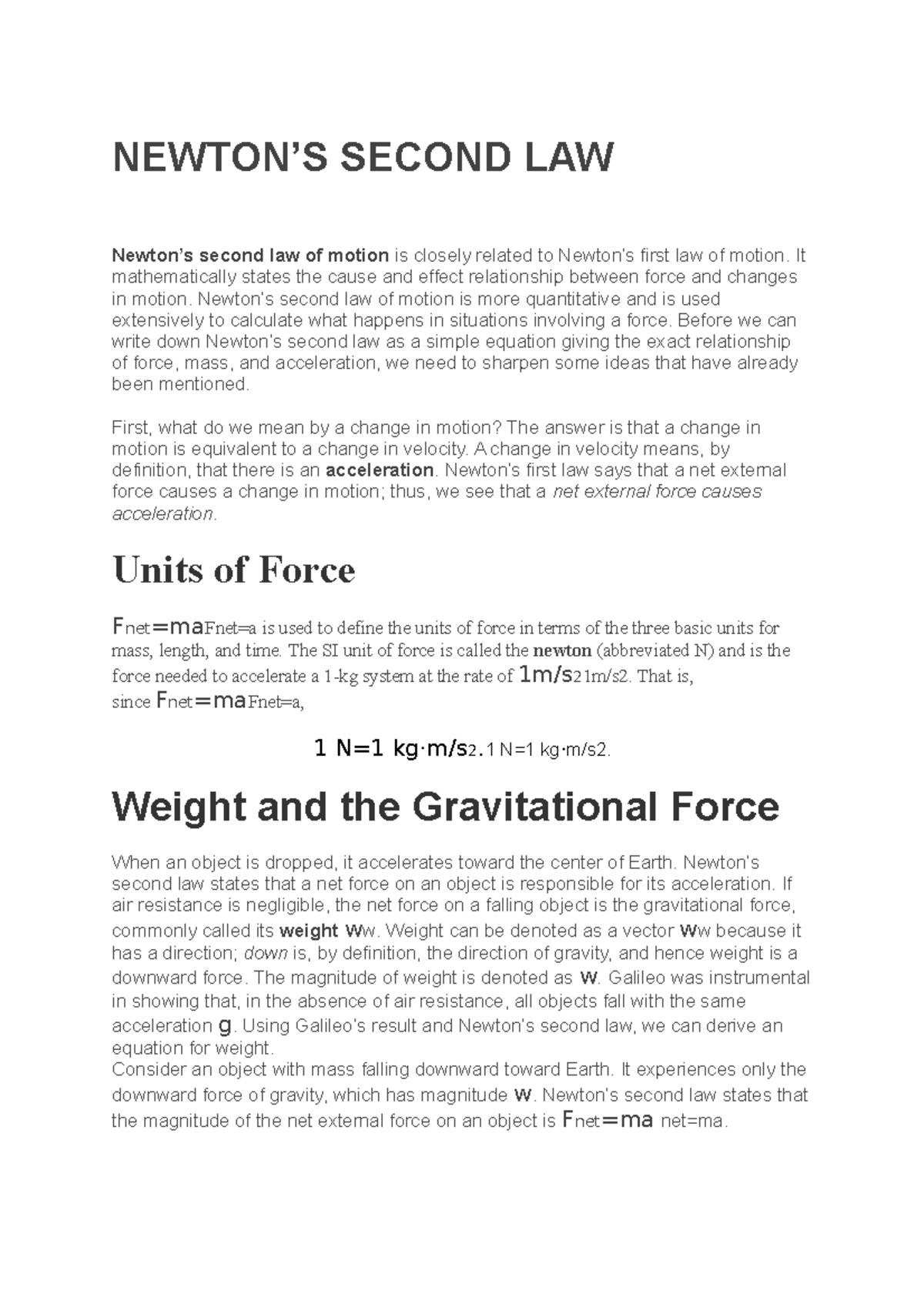 Newton LAW NOTE NEWTON S SECOND LAW Newton s Second Law Of Motion Is