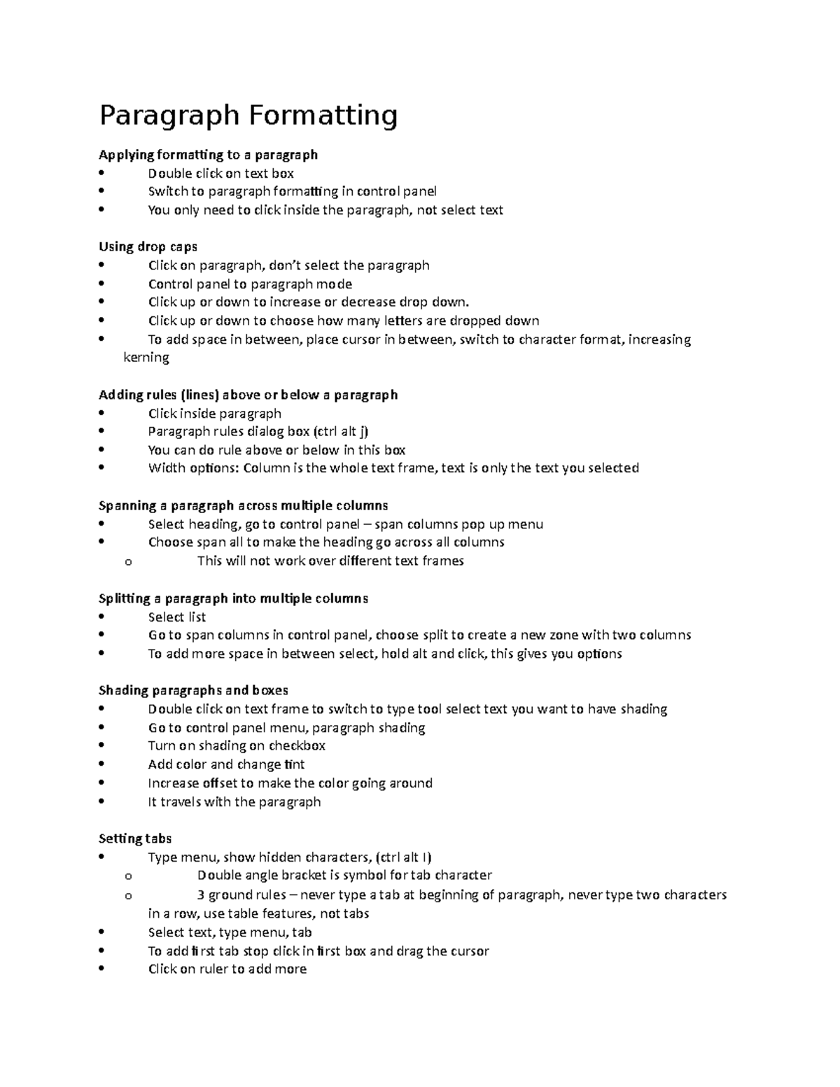 Paragraph Formatting - InDesign - Ryan Moeller - Paragraph Formatting ...