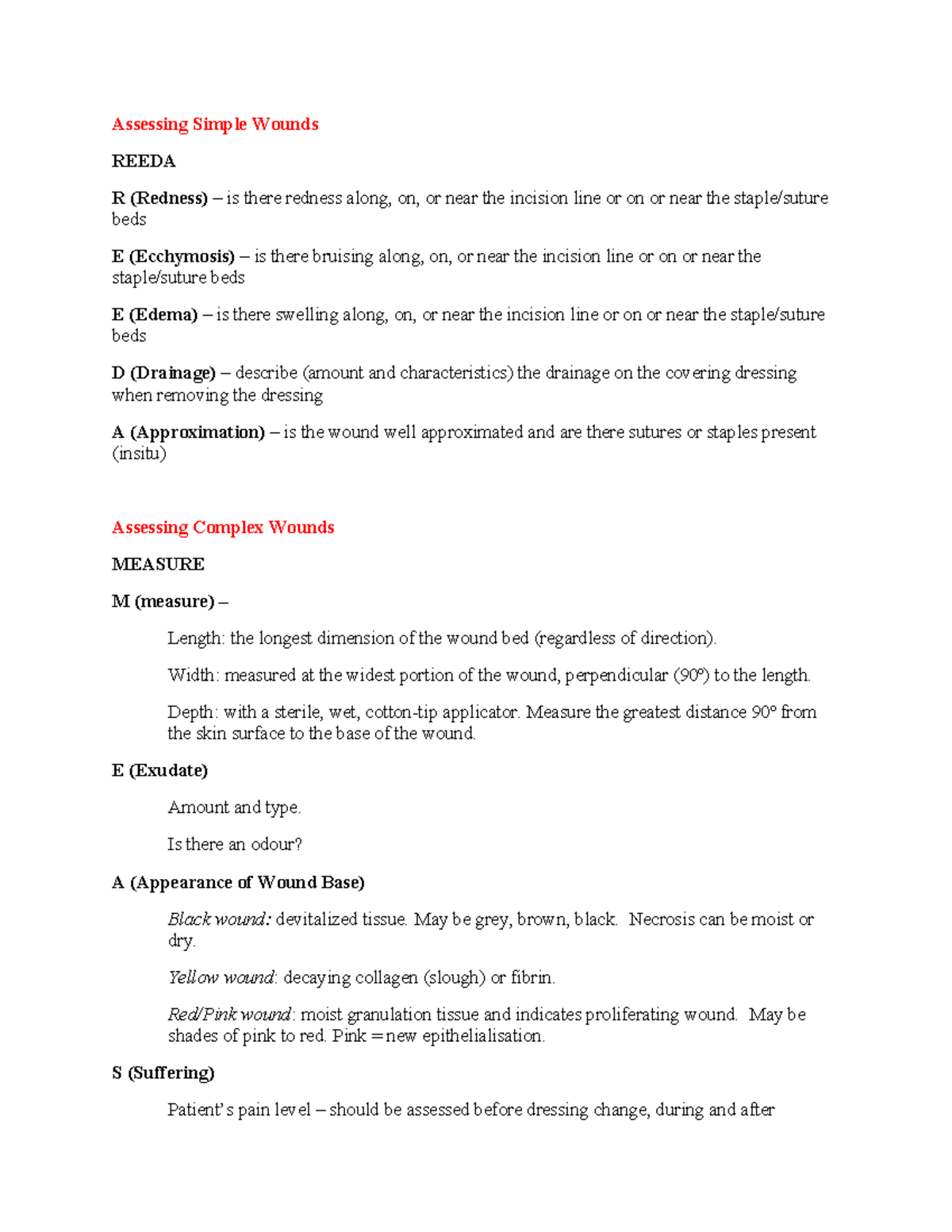 Assessing Wounds - Reeda & Measure - Assessing Simple Wounds REEDA R ...