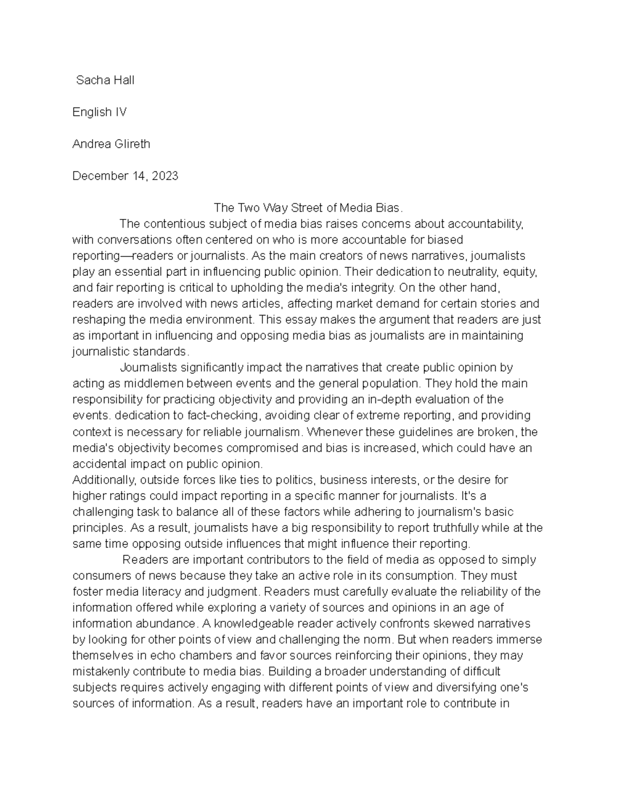 Sacha H-The Argument Assessment - Sacha Hall English IV Andrea Glireth ...