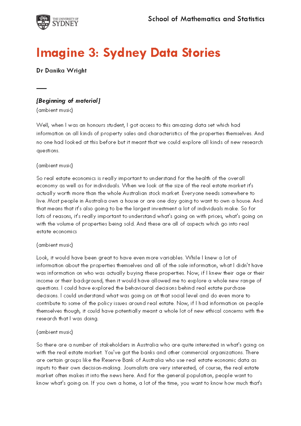 DATA1001 Video transcript - Imagine 3 - Dr Danika Wright Complete ...