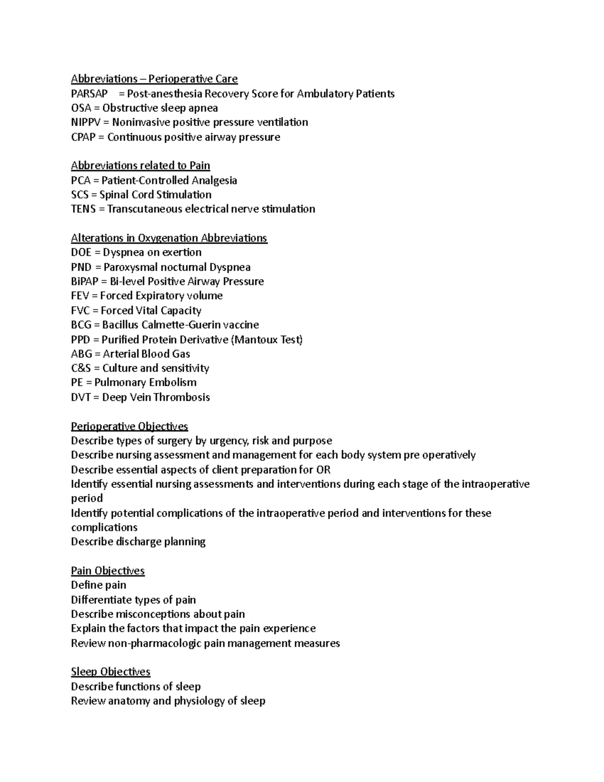Foundations Exam 3 Definitions - Abbreviations – Perioperative Care ...
