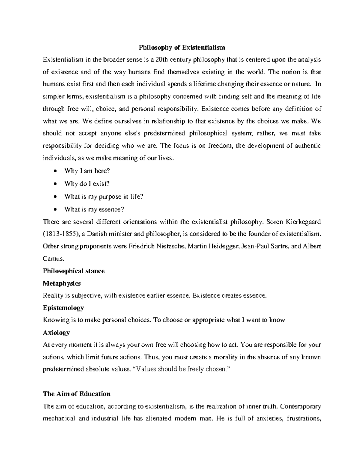 Existentialism - Philosophy of Existentialism Existentialism in the ...